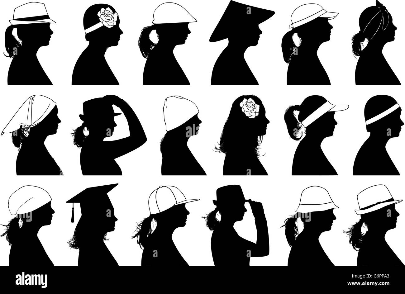 Illustration of women profiles isolated on white Stock Vector Image ...