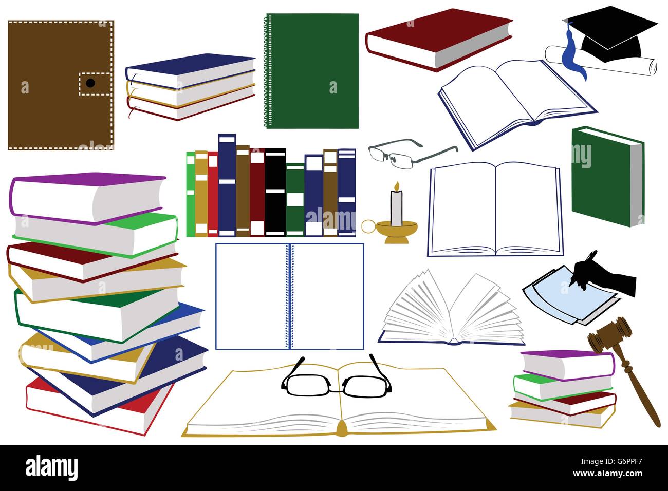 Illustration of different kinds of books and accessories isolated on ...