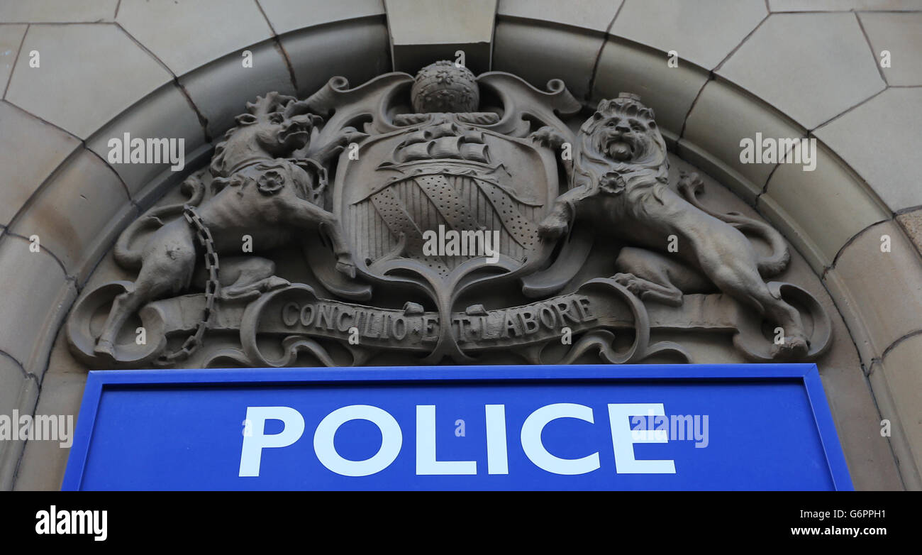 Stock image of a police sign outside the old Newton Street police ...