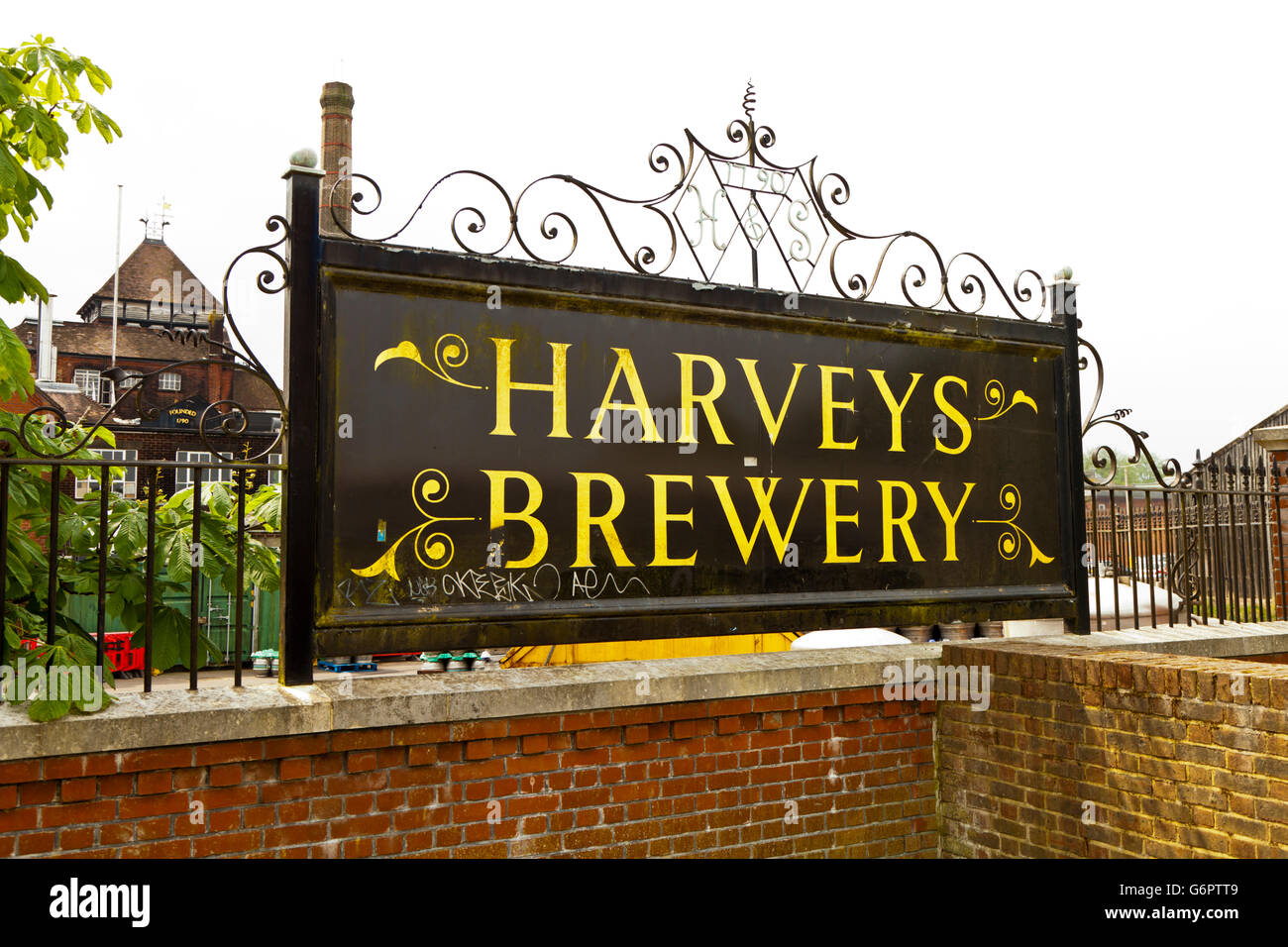 Sign for Harveys Brewery in Lewes, East Sussex, England UK Stock Photo ...