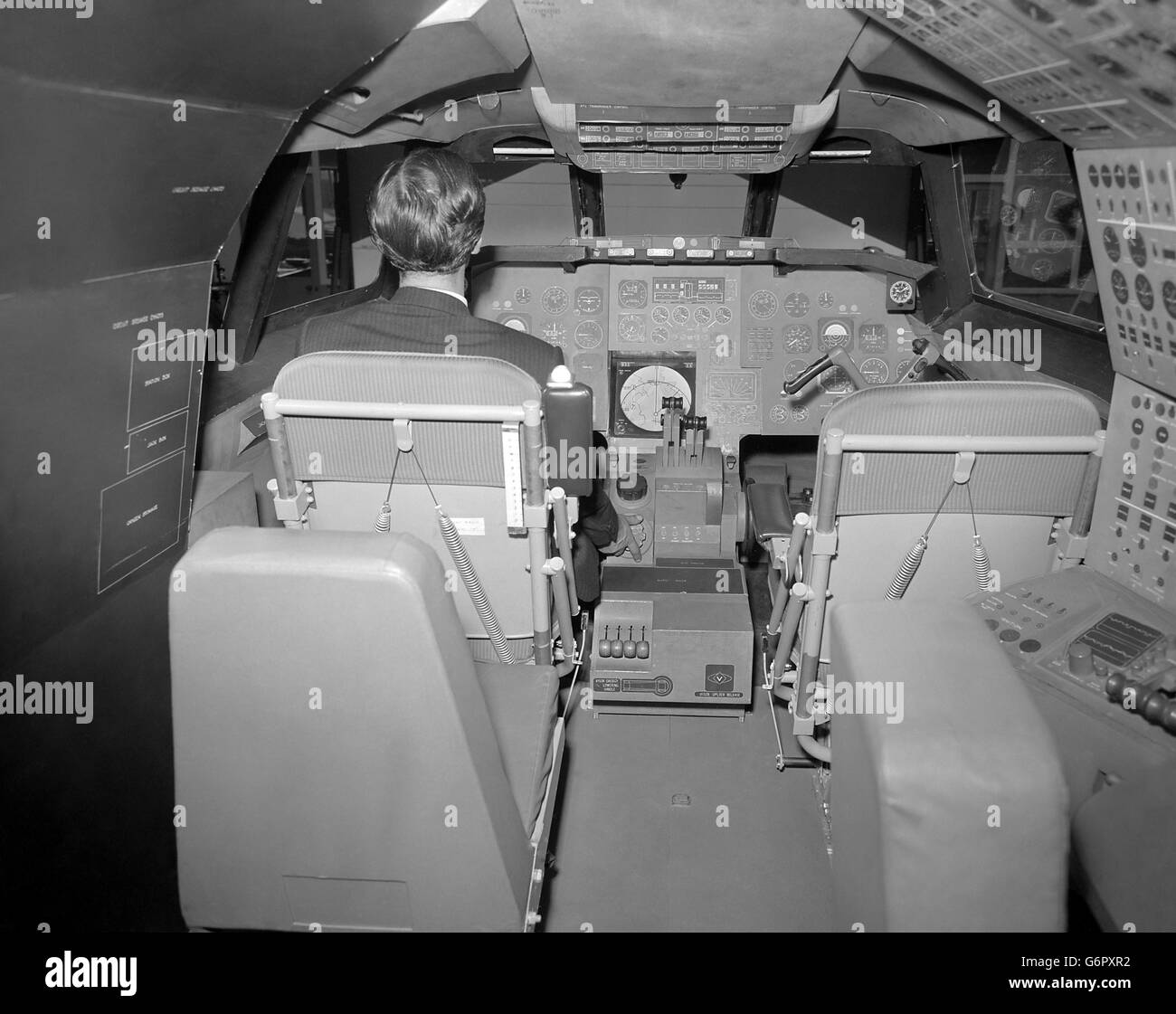 The flight deck in the full-scale mock-up of the Concorde's cockpit, an ...