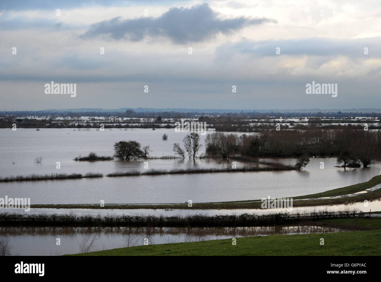 Flooded fields around the river tone seen from windmill hill hi-res ...