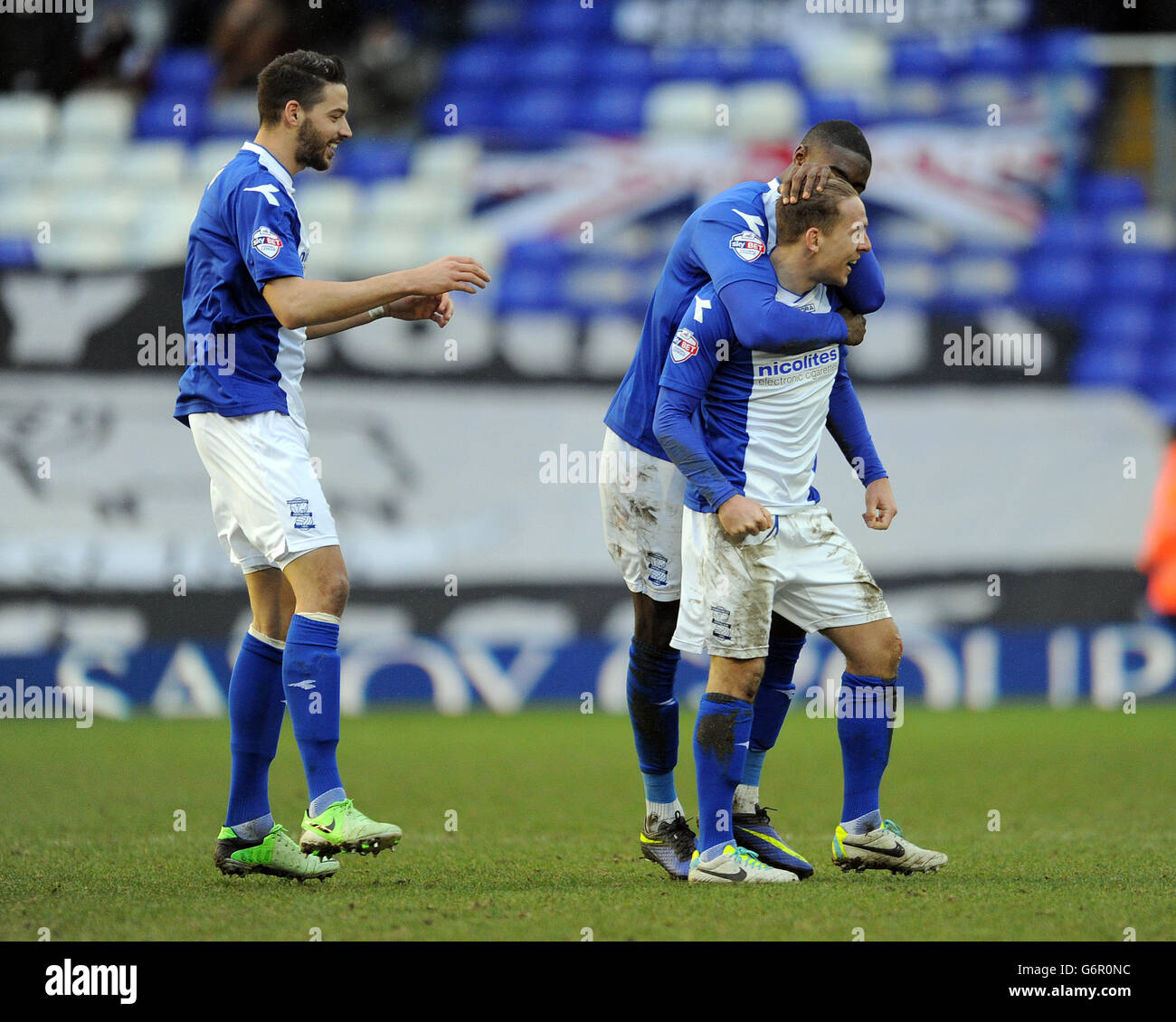 Birmingham City's Brian Howard (right) celebrates with team-mates Aaron ...
