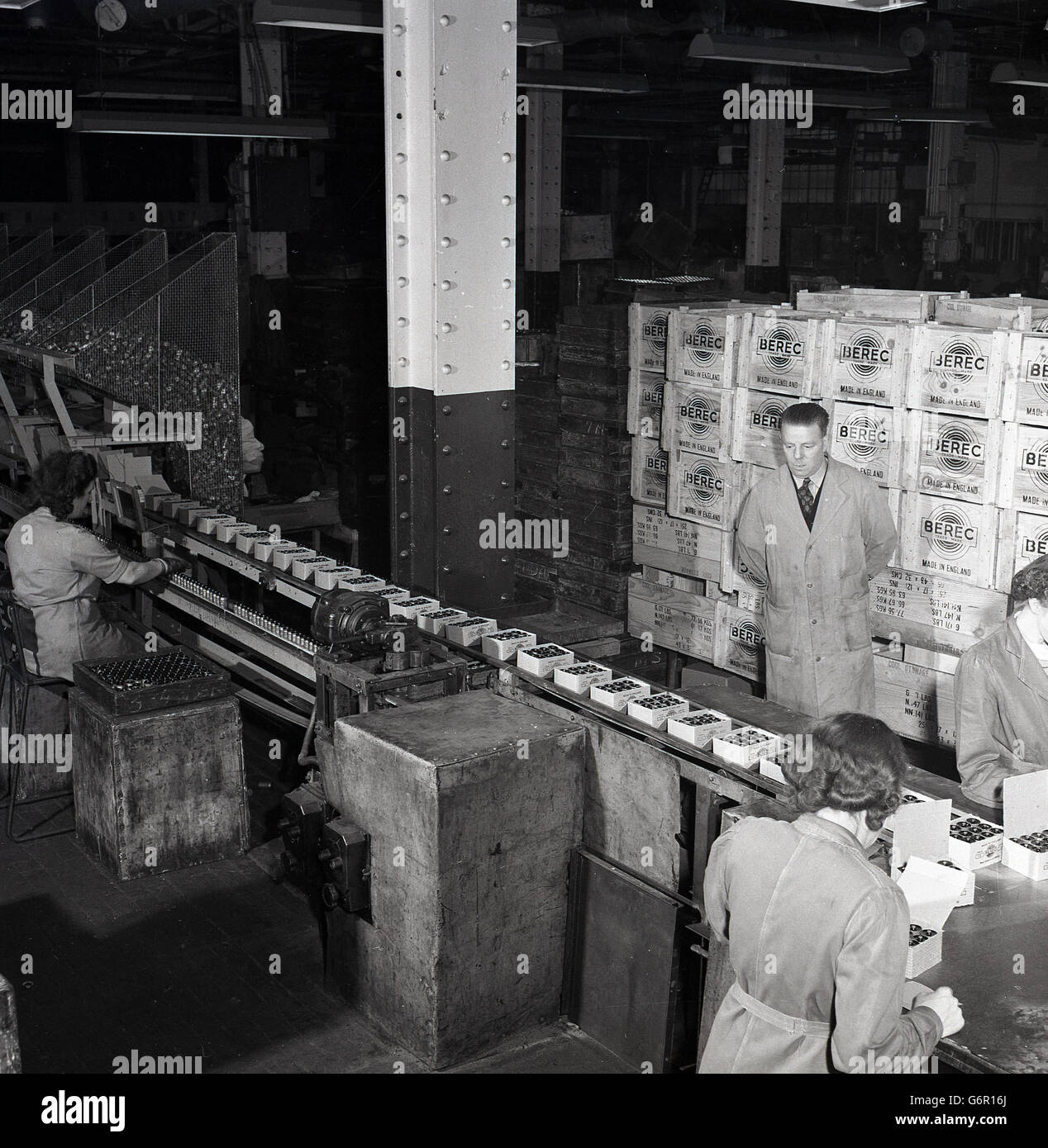 1950s, historical, factory production line, Ever Ready Batteries ...