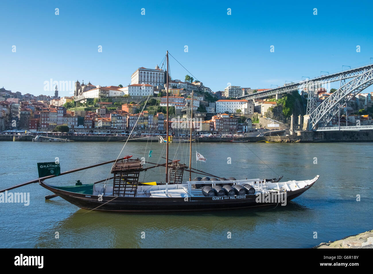A traditional Rabelo boat, used for transportation of port wine, Porto ...
