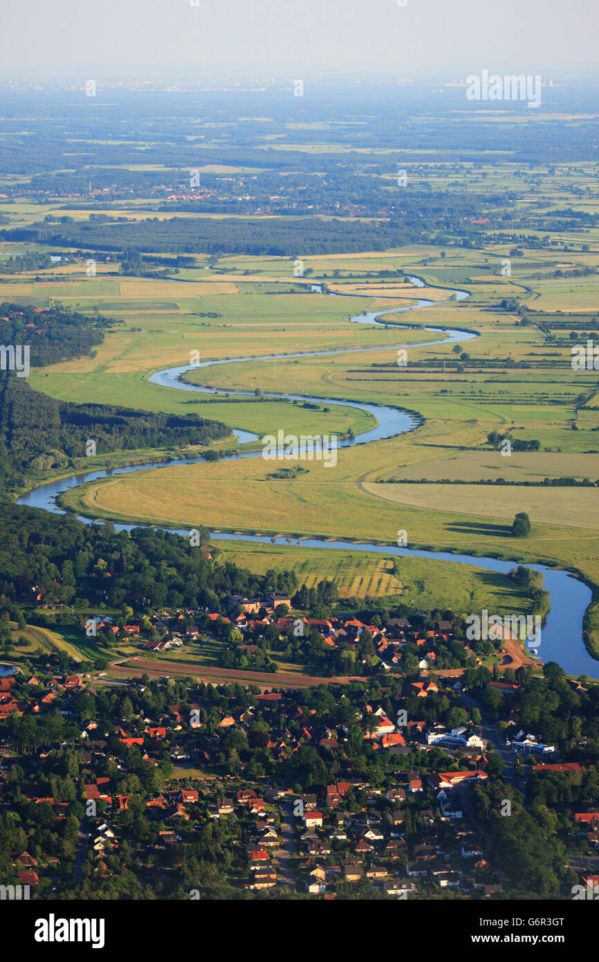 River Oste, near Bremervoerde, Lower Saxony, Germany / meandering Stock ...