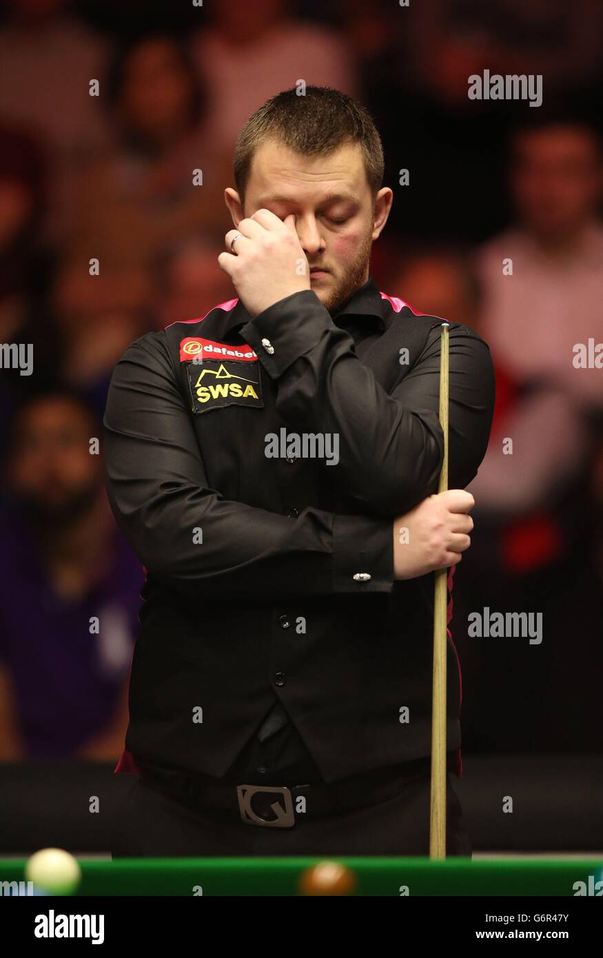 Mark Allen looks on dejected as he contemplates his next shot in his ...