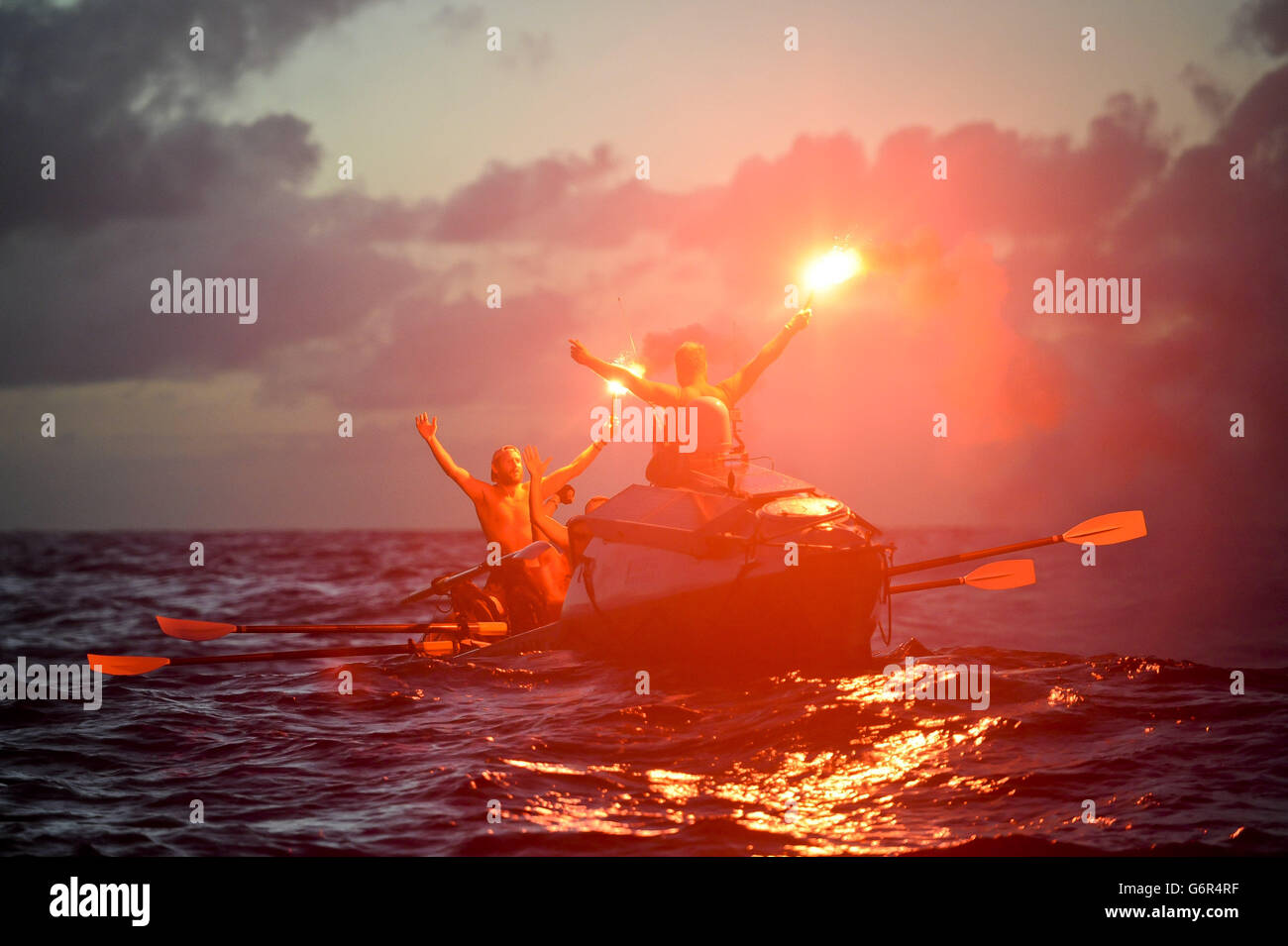 The Row2Recovery Team, made up of four British soldiers, light flares ...