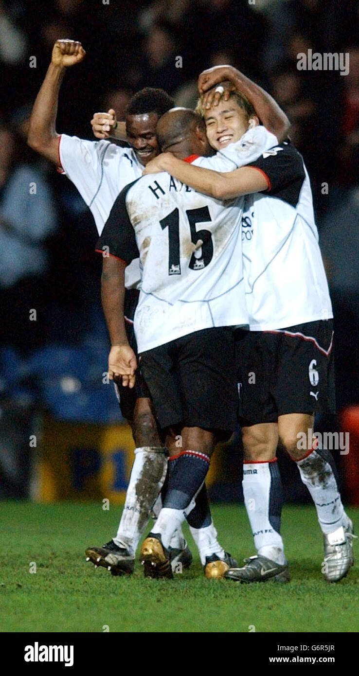 Fulham's Junichi Inamoto (right) celebrates with team-mates after ...