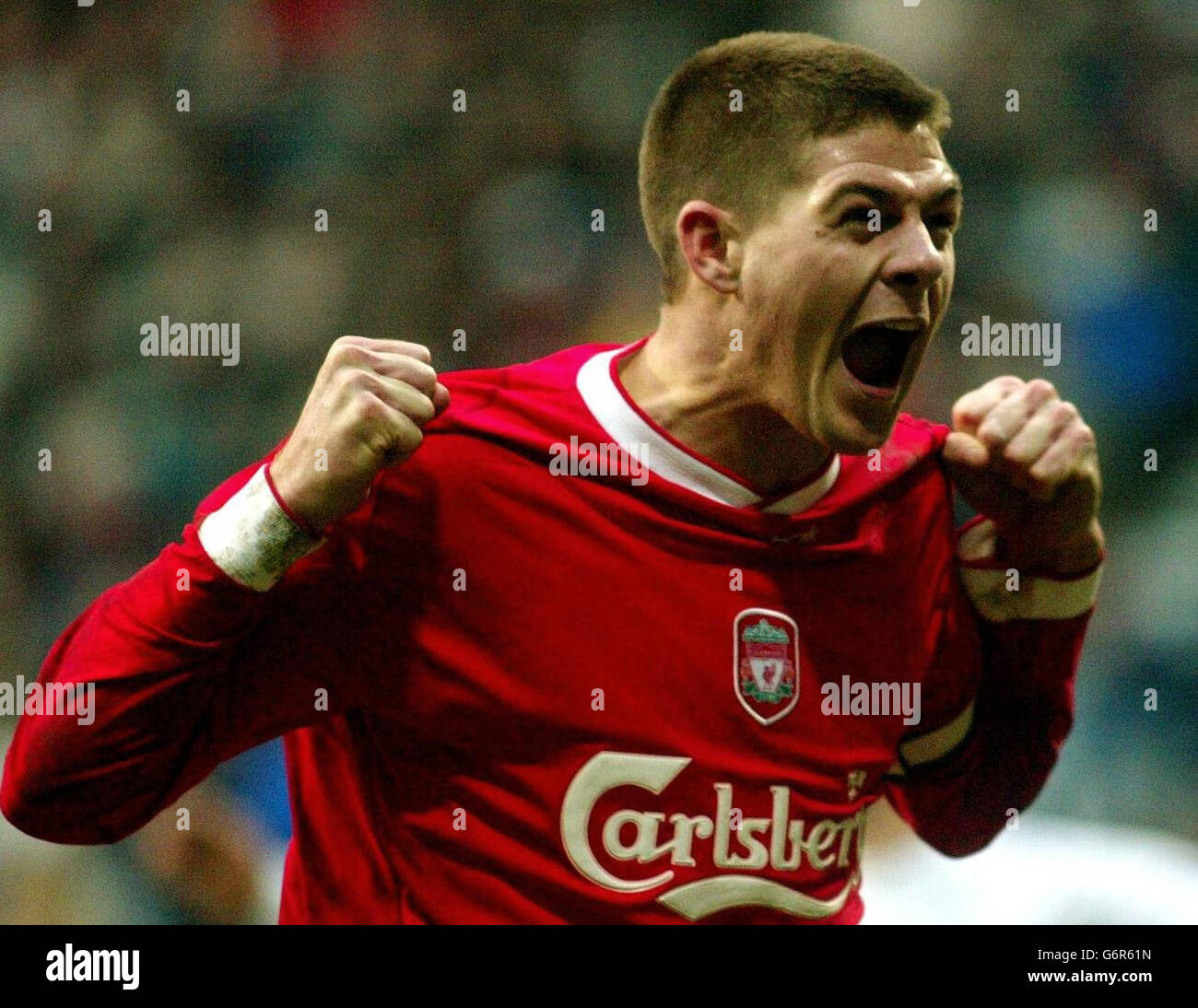 Liverpool captain Steven Gerrard celebrates after scoring during the ...