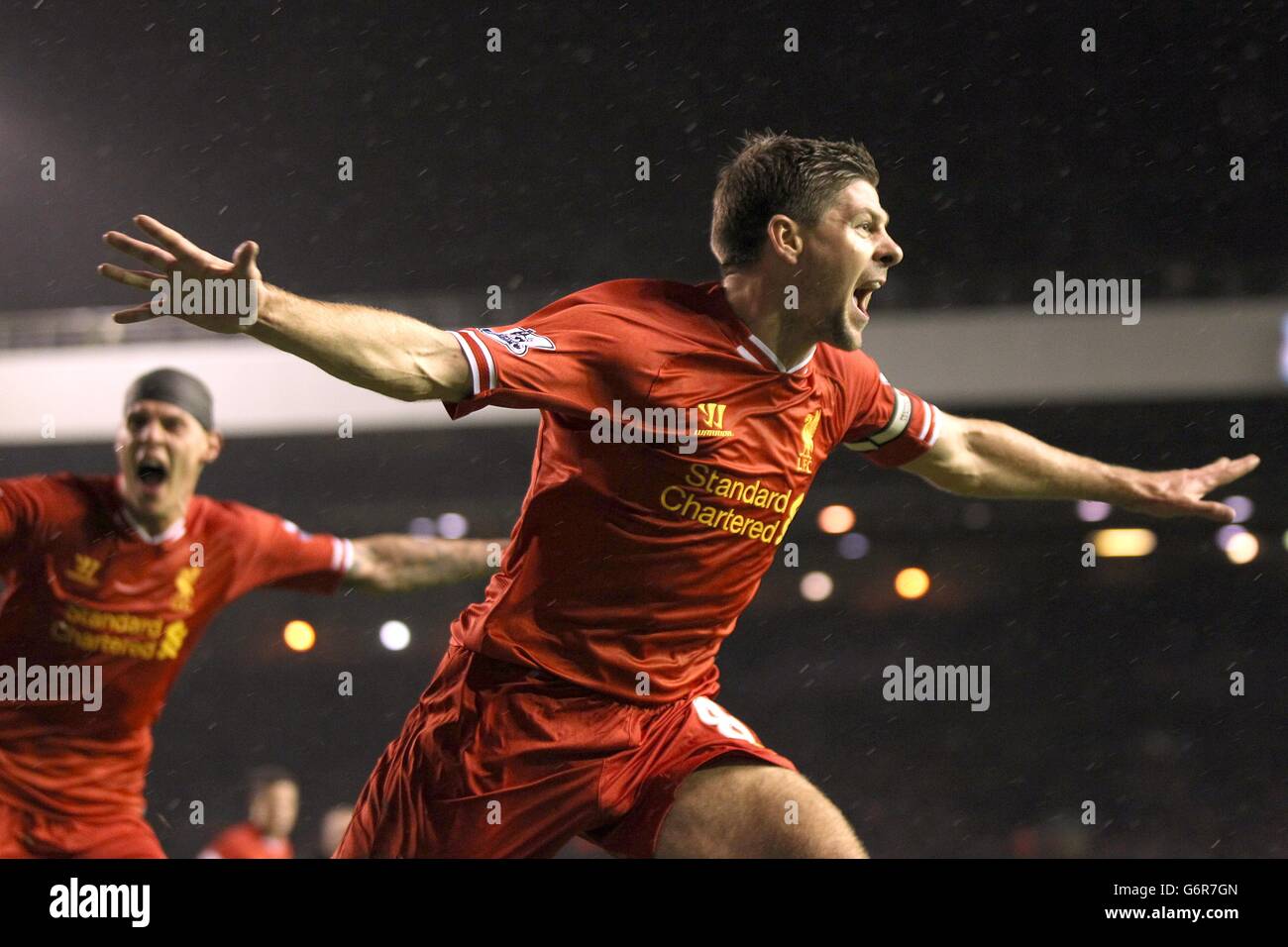 Liverpool's Steven Gerrard celebrates scoring their first goal of the ...
