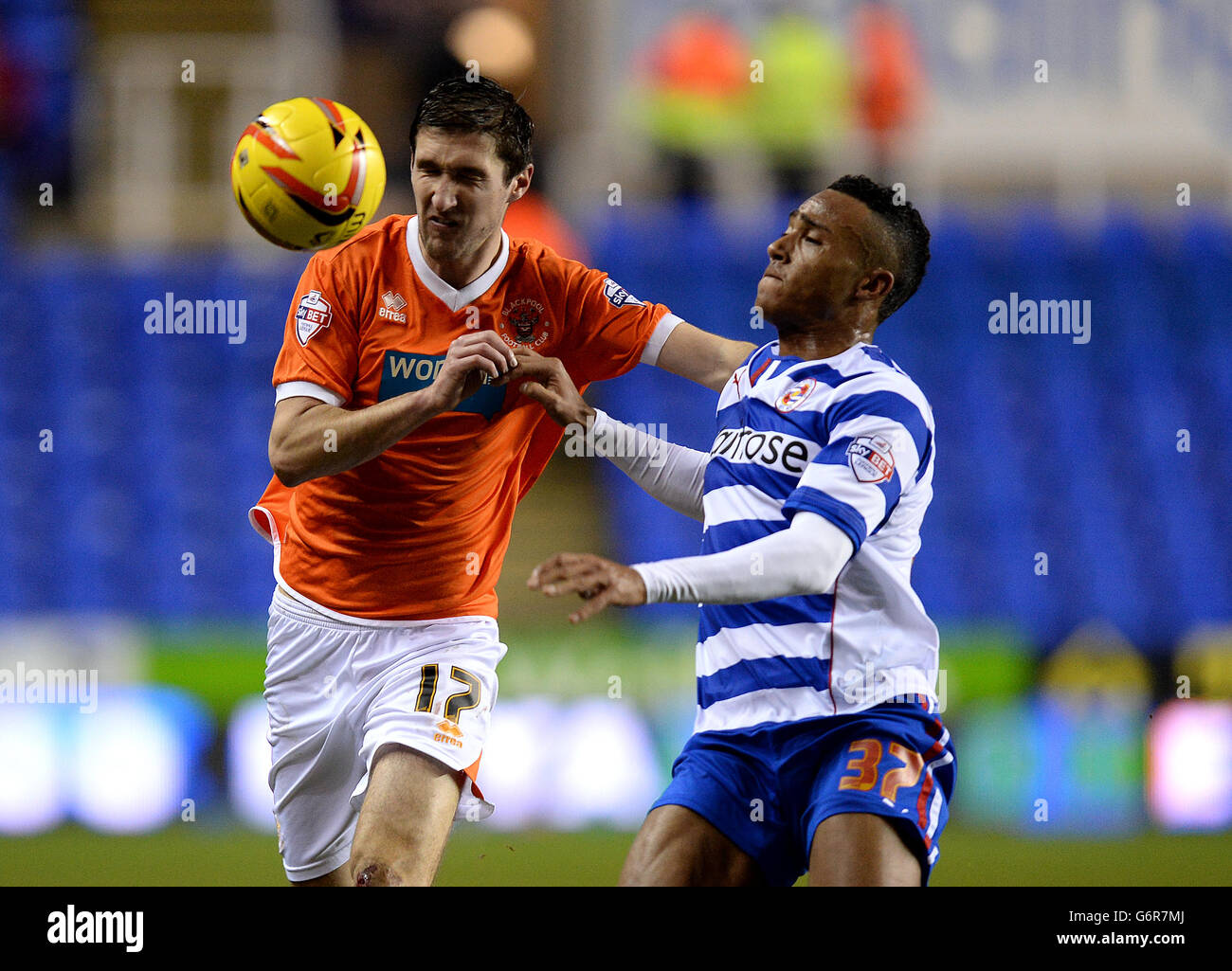 Blackpool's Chris Basham (left) and (right) Reading's Jordan Obita ...