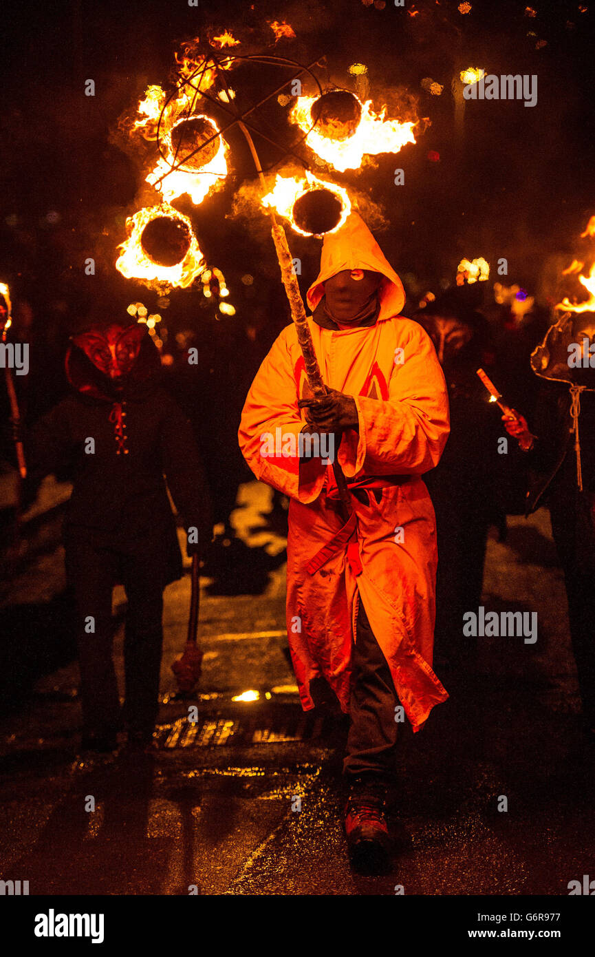 People take part in a procession at the Marsden Imbolc Fire Festival ...