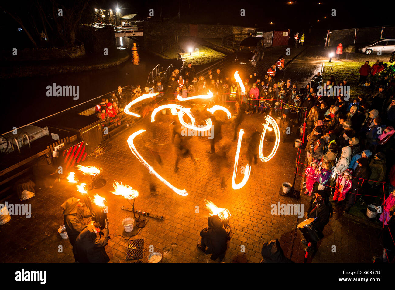 Mr Fox fire dancers perform at the Marsden Imbolc Fire Festival 2014 ...