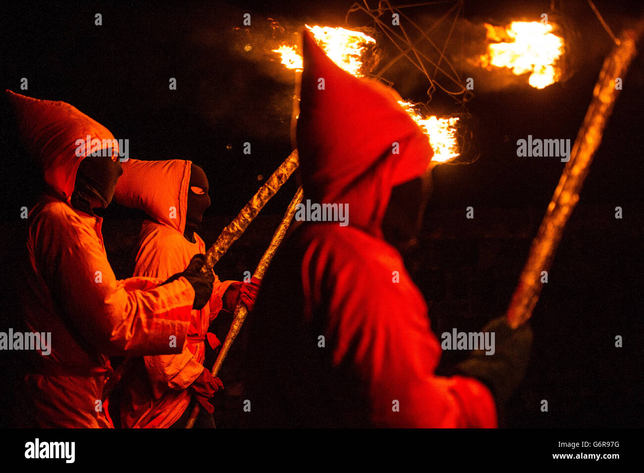 People take part in a procession at the Marsden Imbolc Fire Festival ...