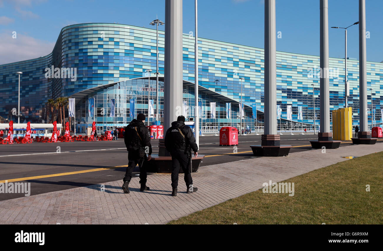 Security guards patrol the Olympic Park in Sochi, Russia, ahead of the ...