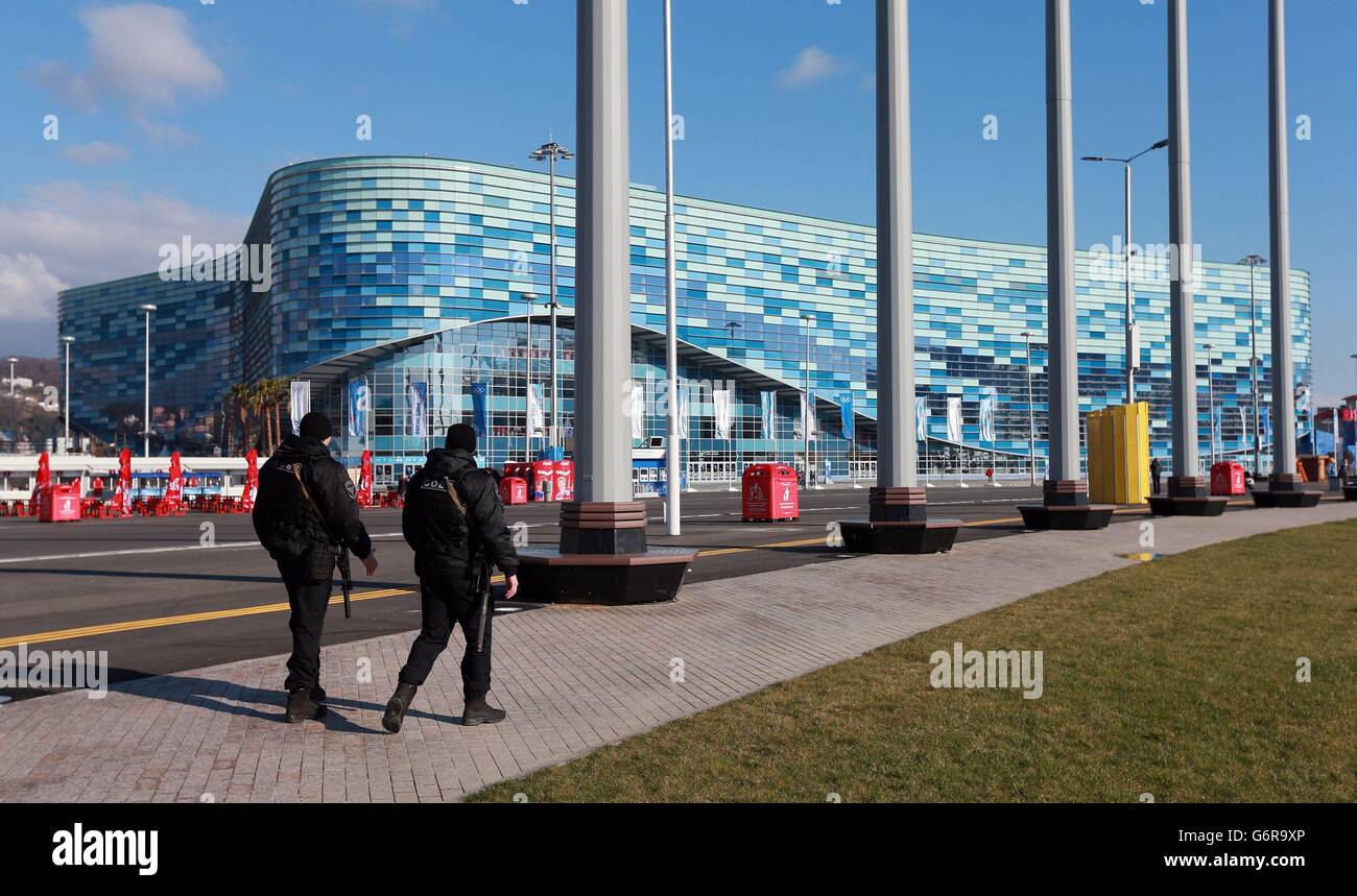 Security guards patrol the Olympic Park in Sochi, Russia, ahead of the ...
