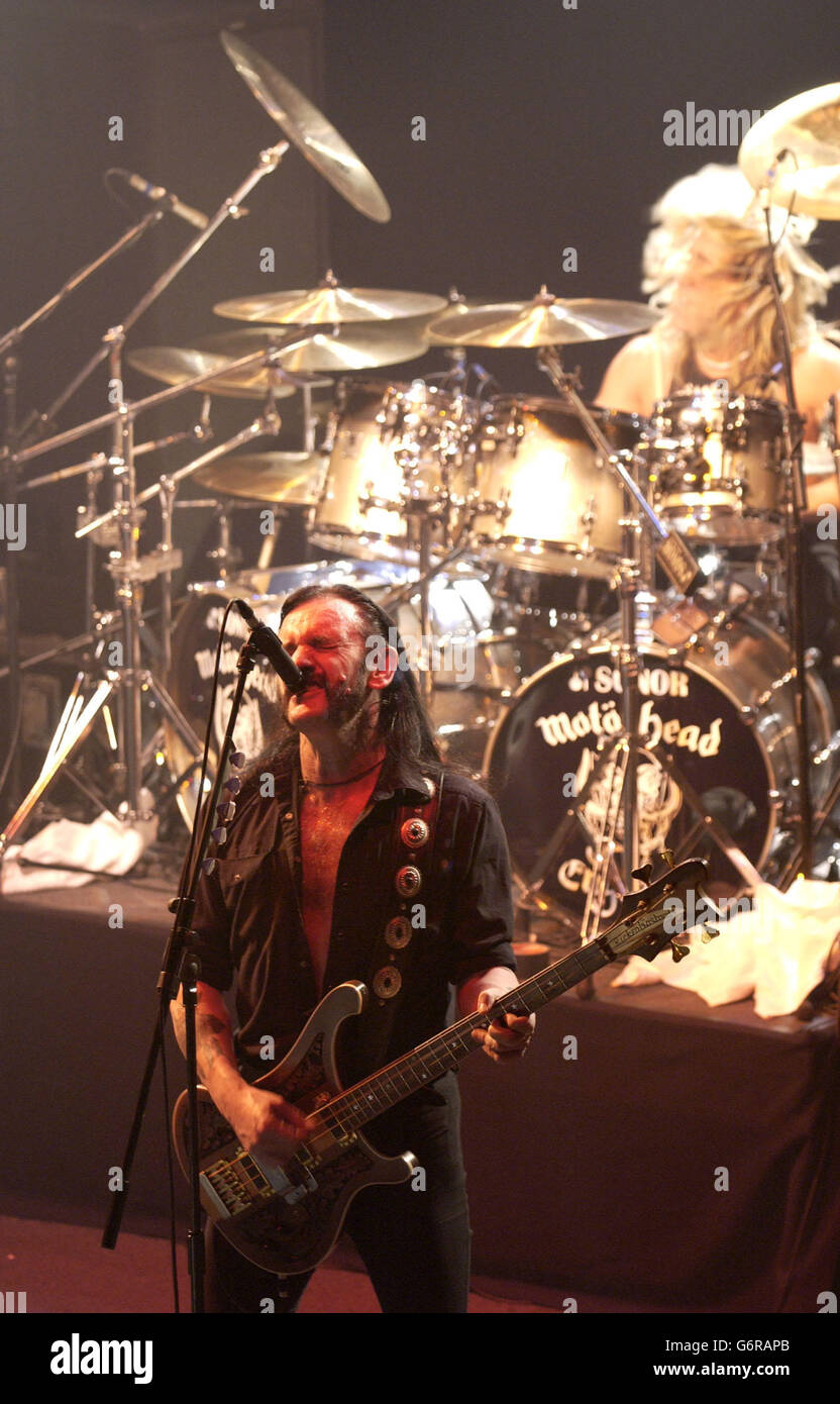 Lead singer Lemmy from the rock band Motorhead onstage during their ...