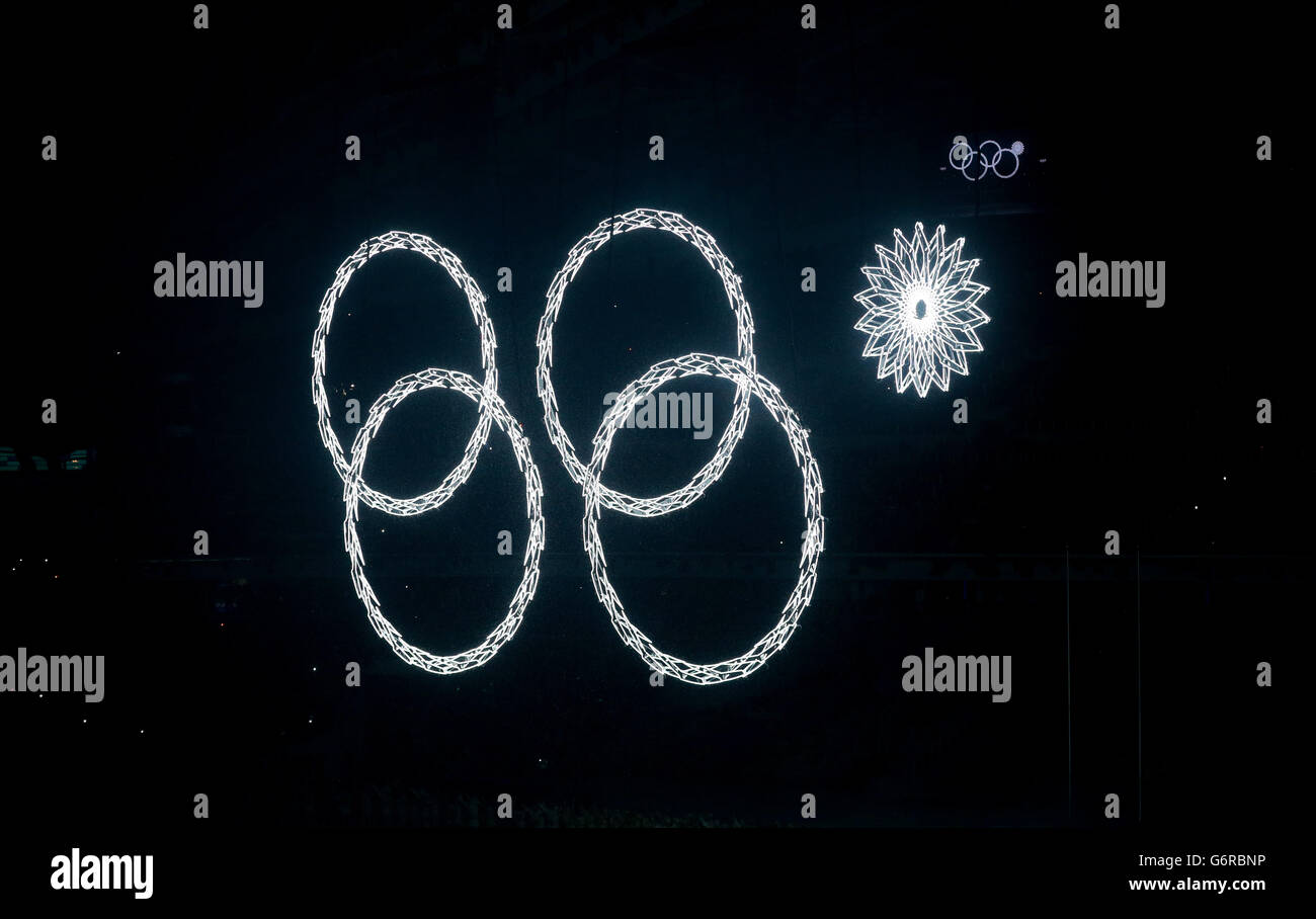 Sochi Winter Olympic Games - Day 0. The Olympic rings form, with one ...