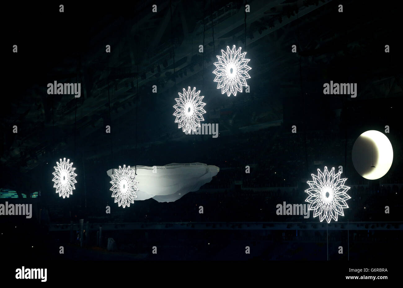The olympic rings form snowflakes winter olympics opening ceremony hi ...
