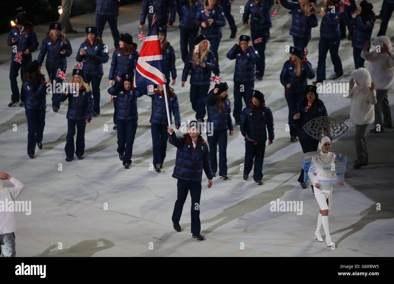 Great Britain's flagbearer John Eley during the Opening Ceremony for ...