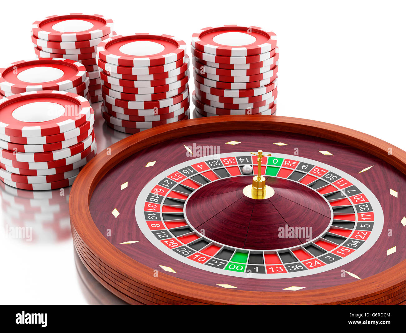 3d renderer image. Casino roulette wheel with chips. Gambling games ...
