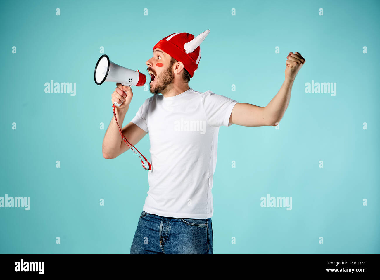 The face of football fan with different emotions on blue Stock Photo ...