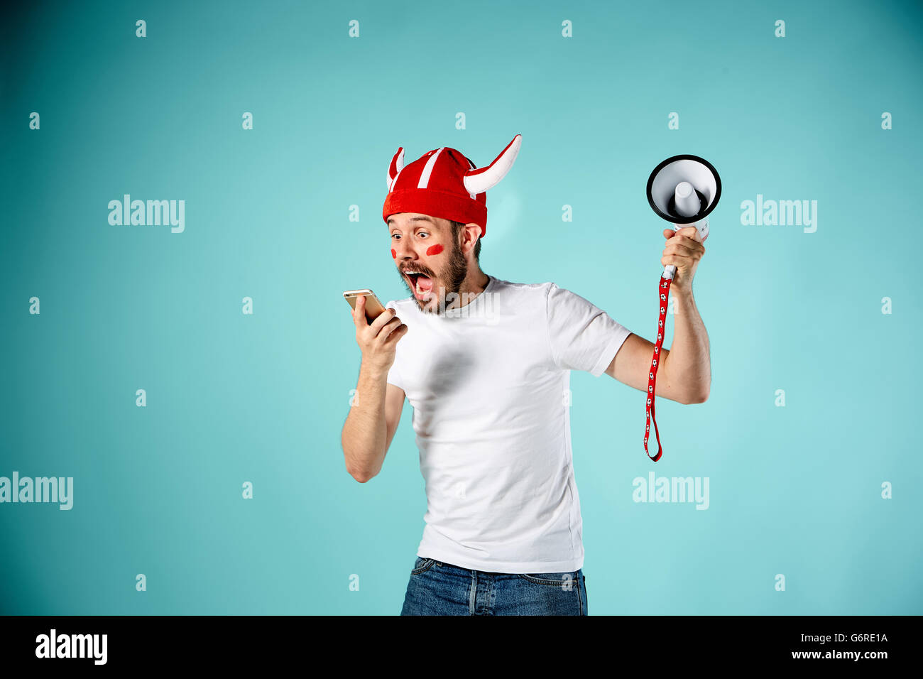 The face of football fan with different emotions on blue Stock Photo ...