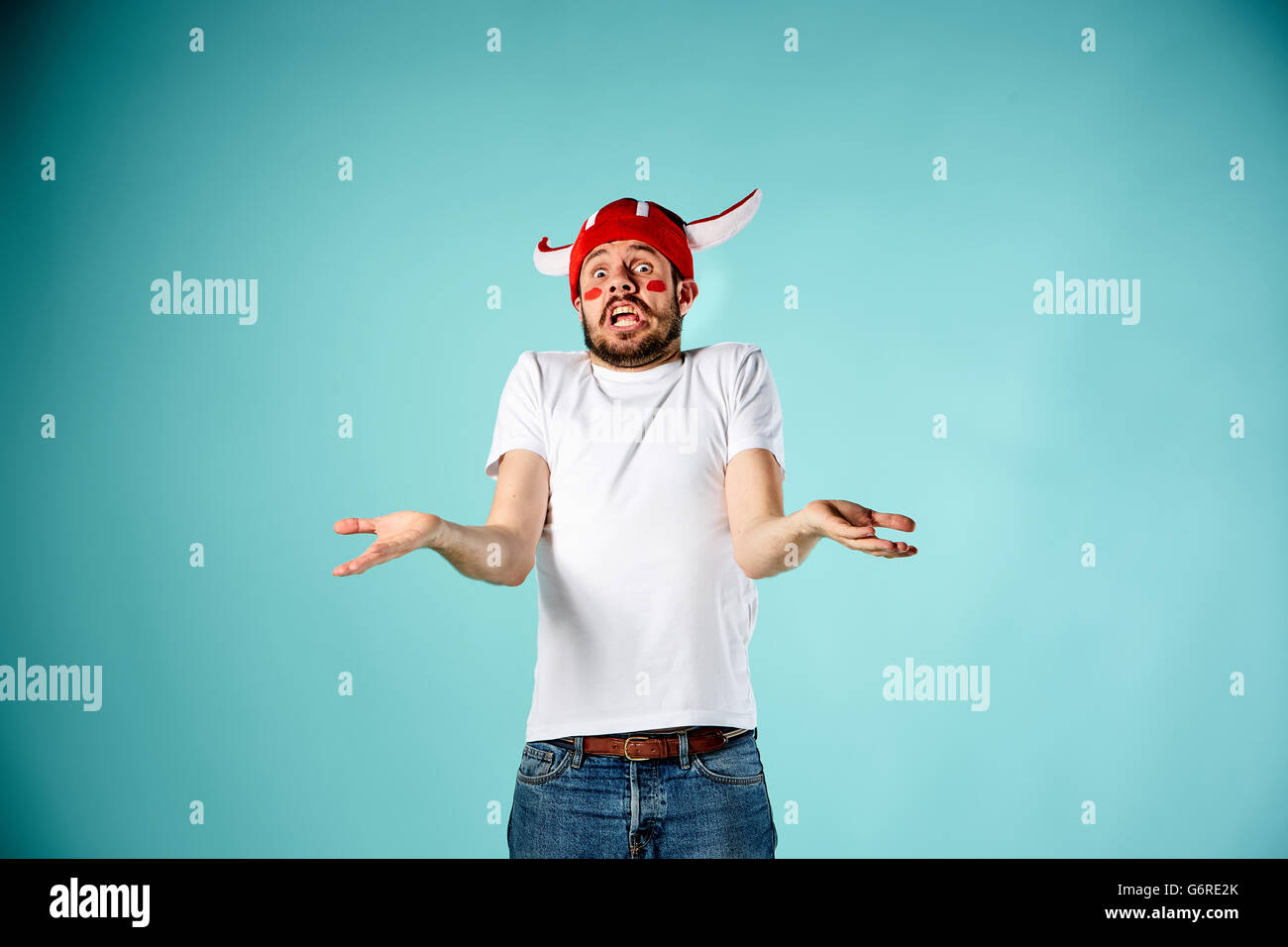 The face of football fan with different emotions on blue Stock Photo ...