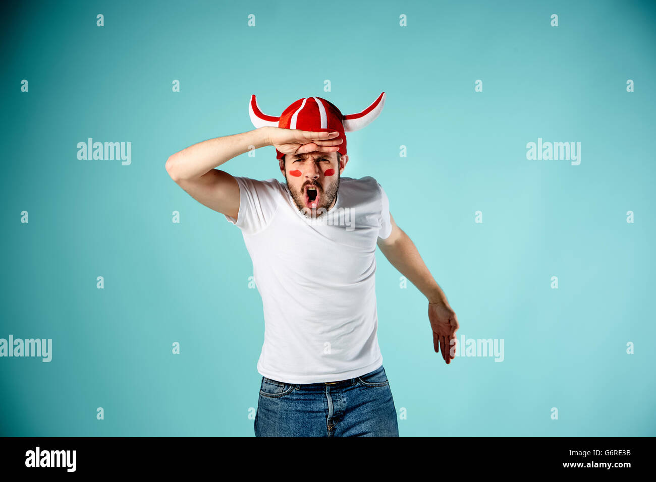 The face of football fan with different emotions on blue Stock Photo ...