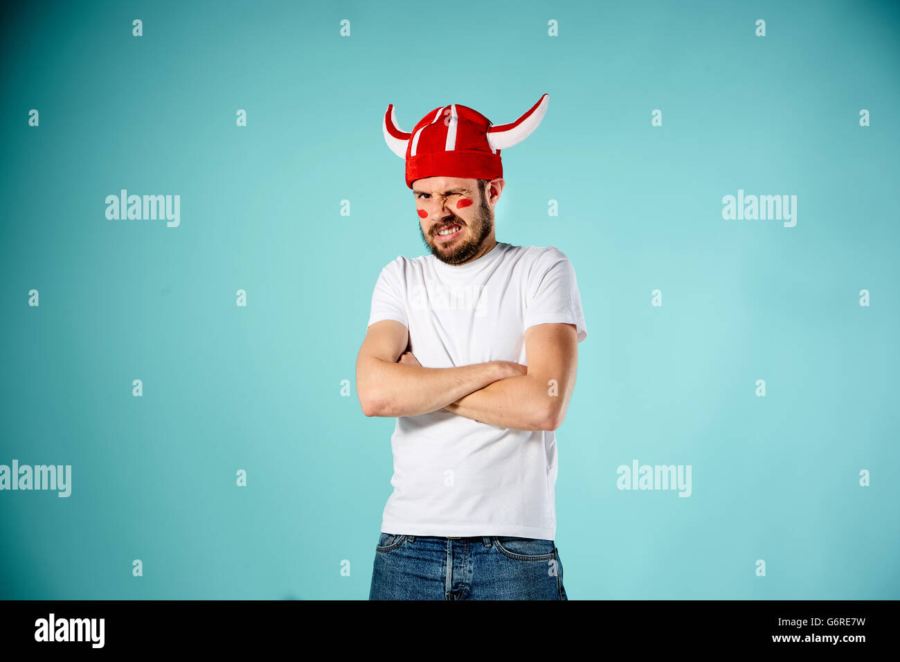 The face of football fan with different emotions on blue Stock Photo ...