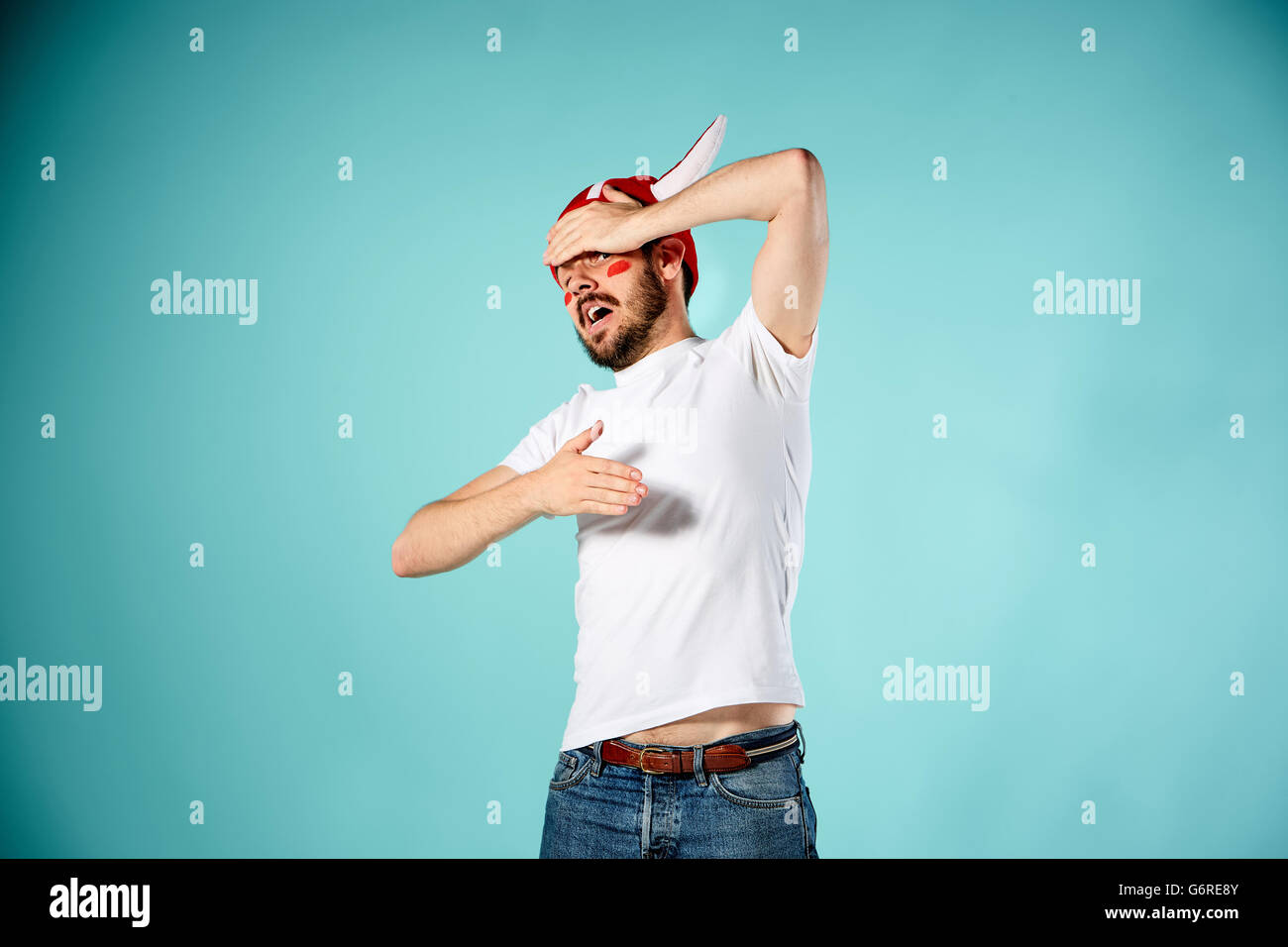 The face of football fan with different emotions on blue Stock Photo ...