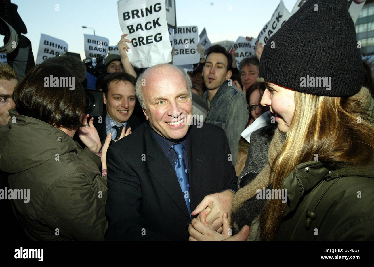 Former Director General of the BBC, Greg Dyke greets staff, outside the ...