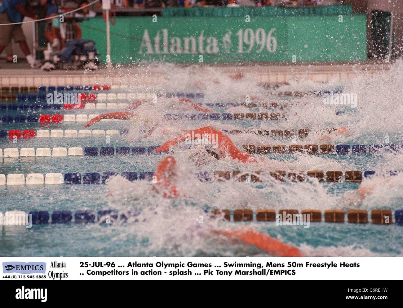 Mens 50m freestyle heats competitors in action splash hi-res stock ...