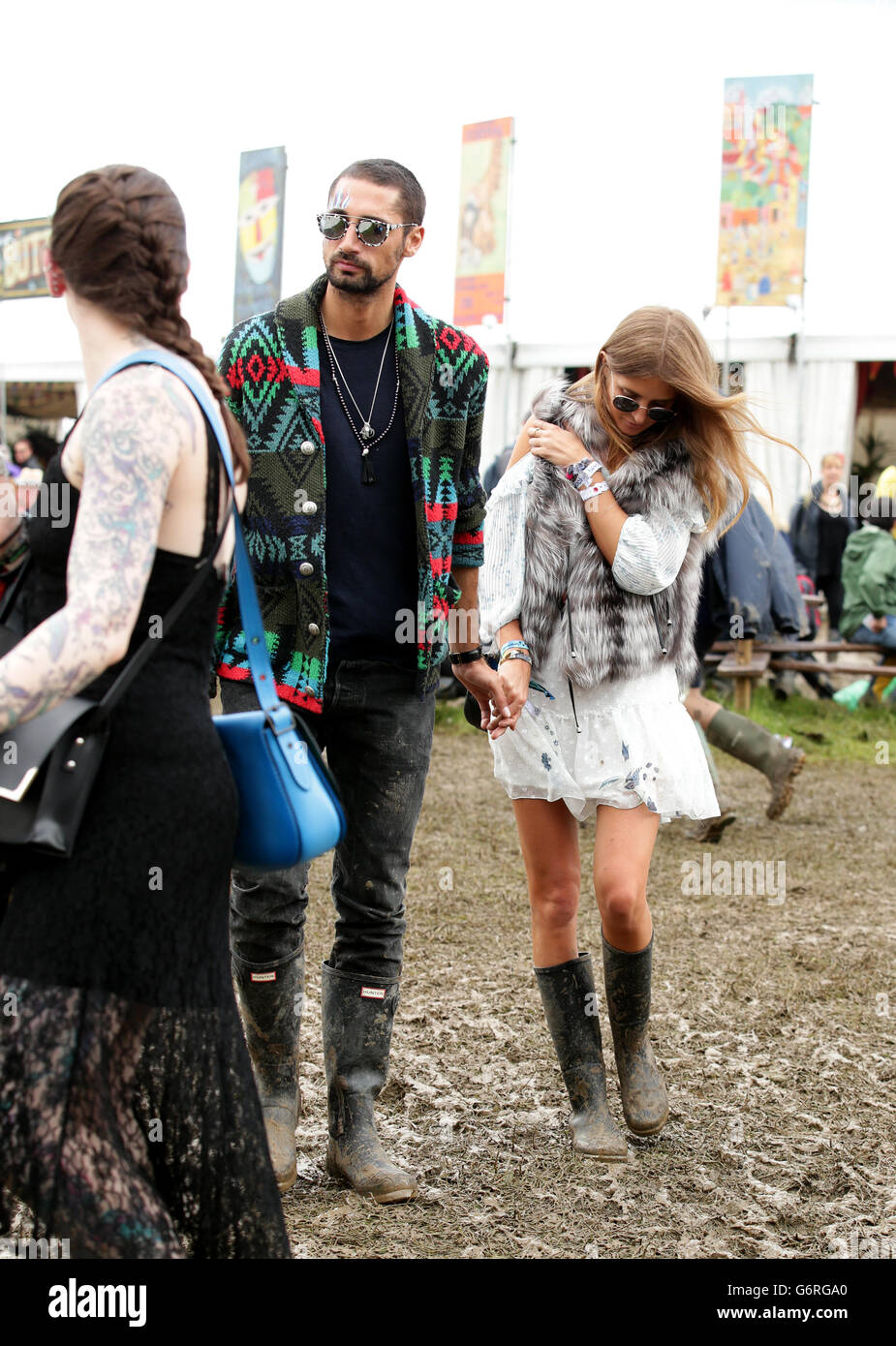 Hugo Taylor and Millie Mackintosh are seen backstage at the Glastonbury ...