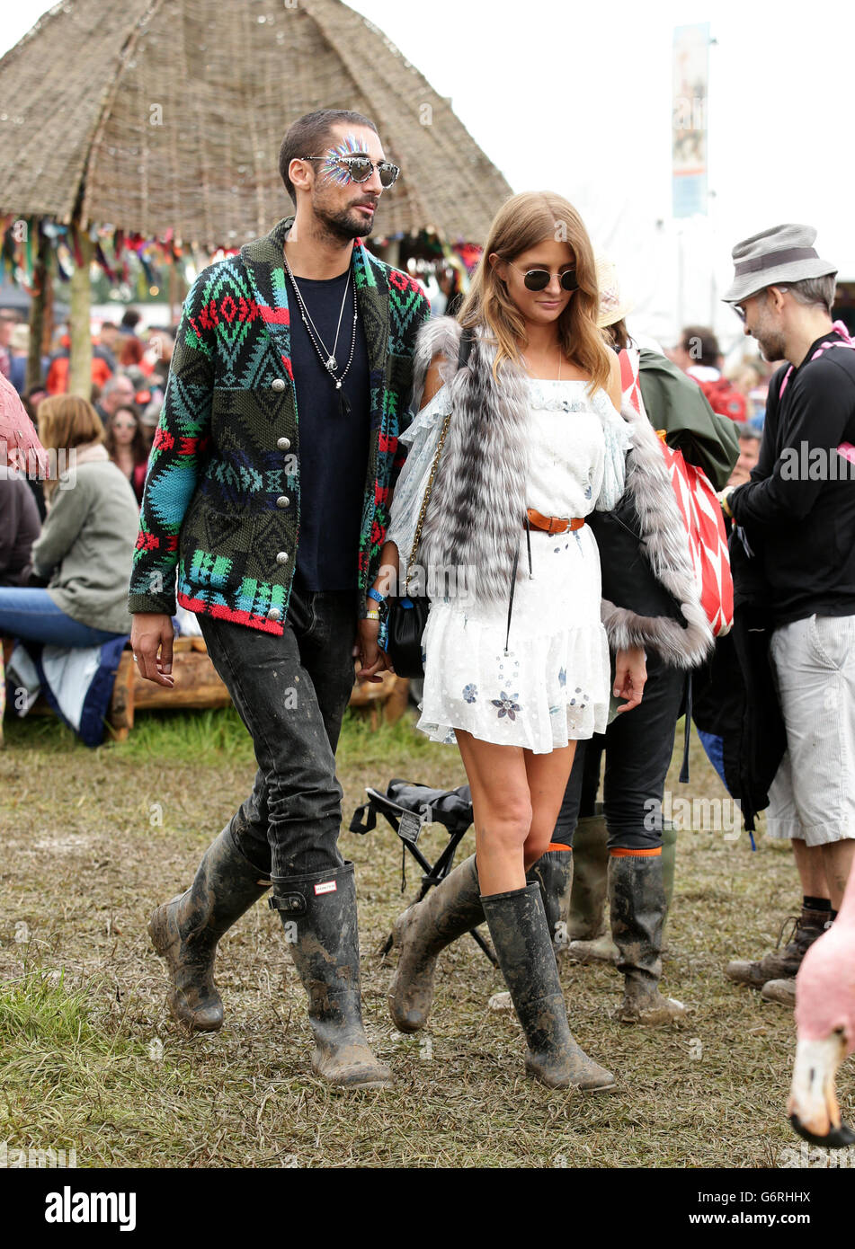 Hugo Taylor and Millie Mackintosh are seen backstage at the Glastonbury ...