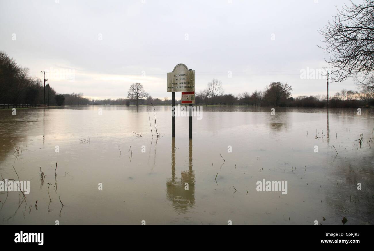 A general view of flood waters in Yalding, Kent, as the river levels ...