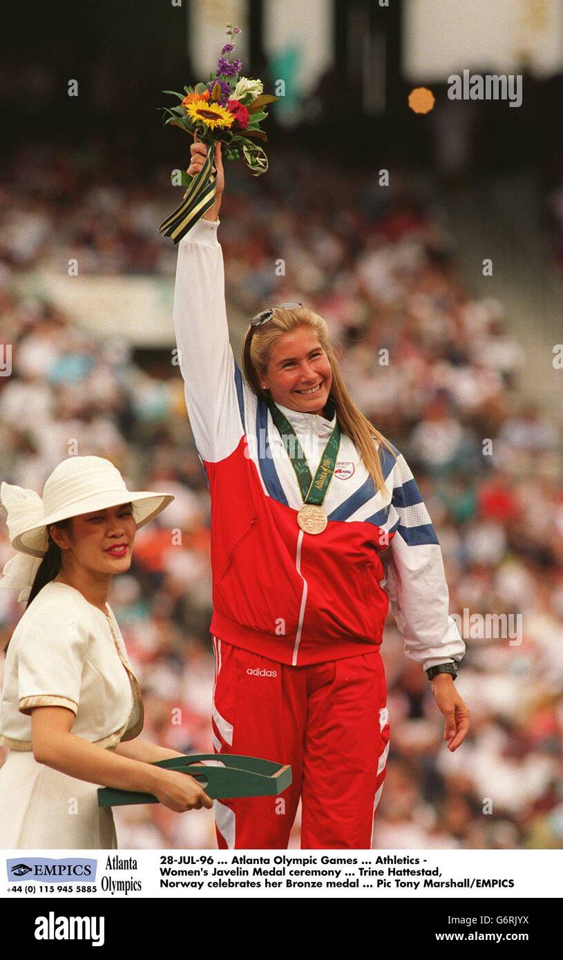 28 jul 96 atlanta olympic games athletics javelin medal ceremony trine ...