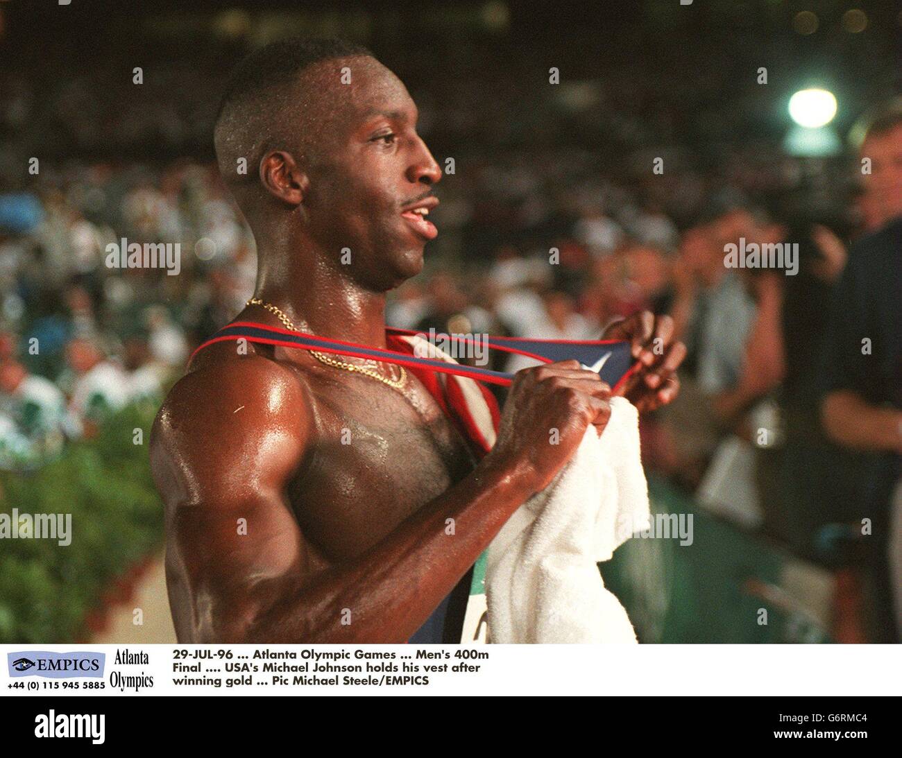 29-JUL-96. Atlanta Olympic Games. Men's 400m Final. USA's Michael ...
