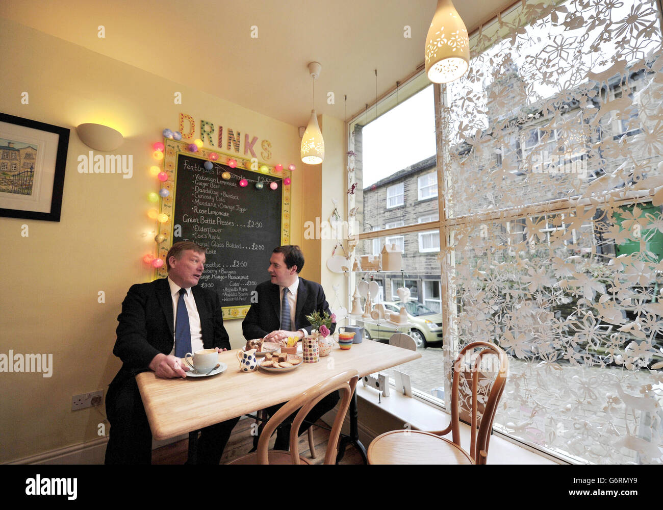 Chancellor George Osborne (right) with Kris Hopkins MP in the Cobbles ...