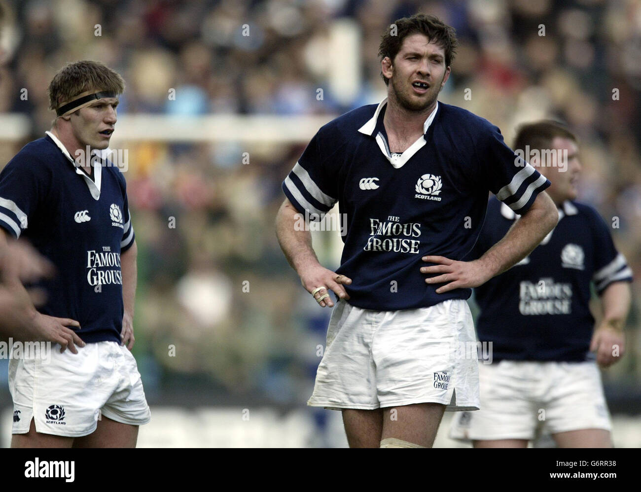 Scotland's Scott Murray (centre) and Gavin Kerr show their dejection ...