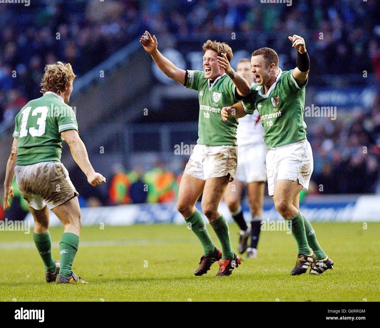 Ireland's Ronan O'Gara, Kevin Maggs (right) and Brian O'Driscoll (left ...
