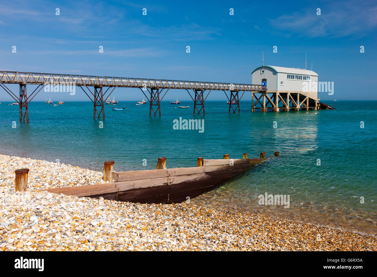 Selsey Bill beach with the lifeboat station in the background. West ...