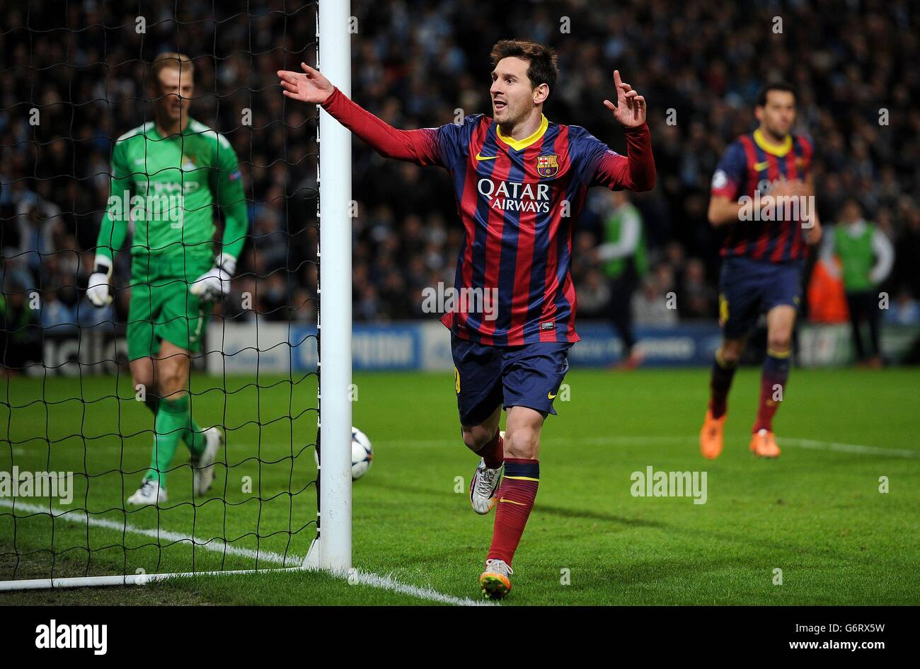 FC Barcelona's Lionel Messi celebrates scoring his teams 1st goal ...