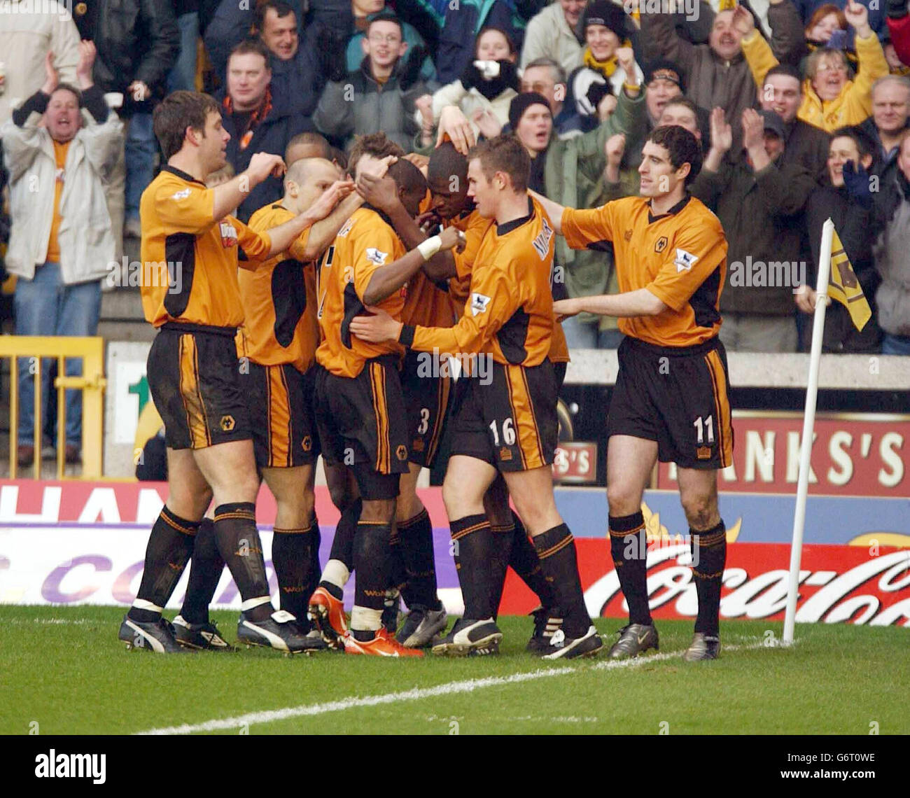 Wolverhampton Wanderers players surround Carlton Cole after he scored ...