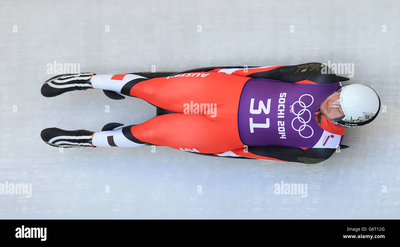Austria's Daniel Pfister has a training run at the Sliding Centre Sanki ...