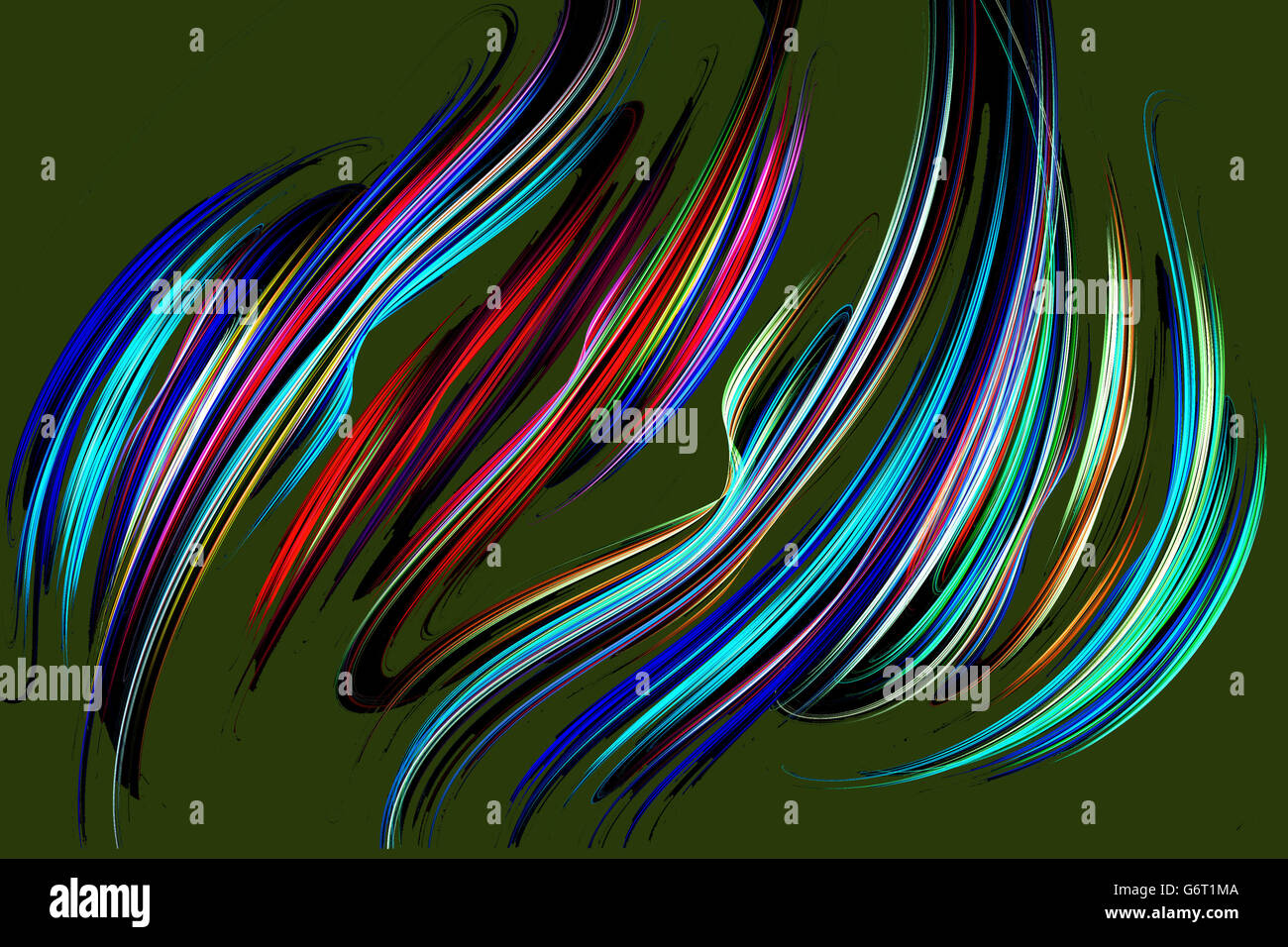 On a dark background there is colored lines and fragments forming a ...