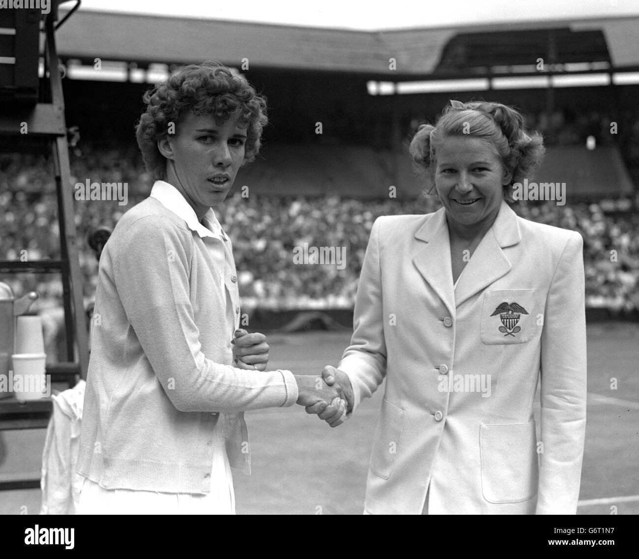Tennis - Wimbledon - Women's Singles. Doris Hart (left) and Louise ...