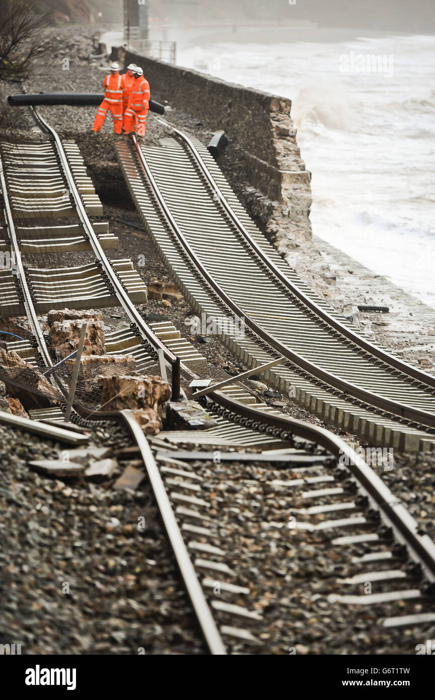 A huge length of railway track is exposed and left hanging after the ...