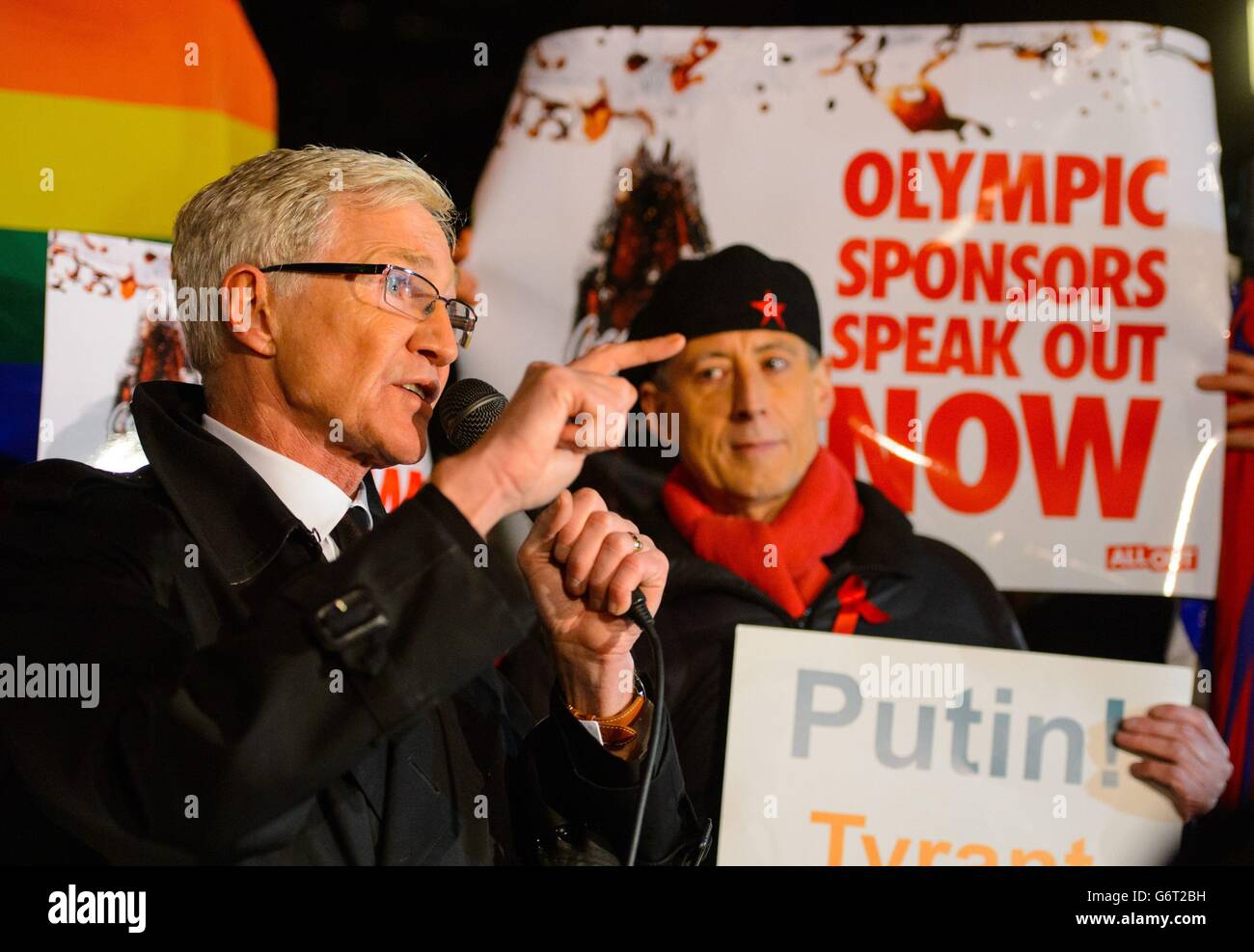 Paul O'Grady (left) and Peter Tatchell at a demonstration outside ...